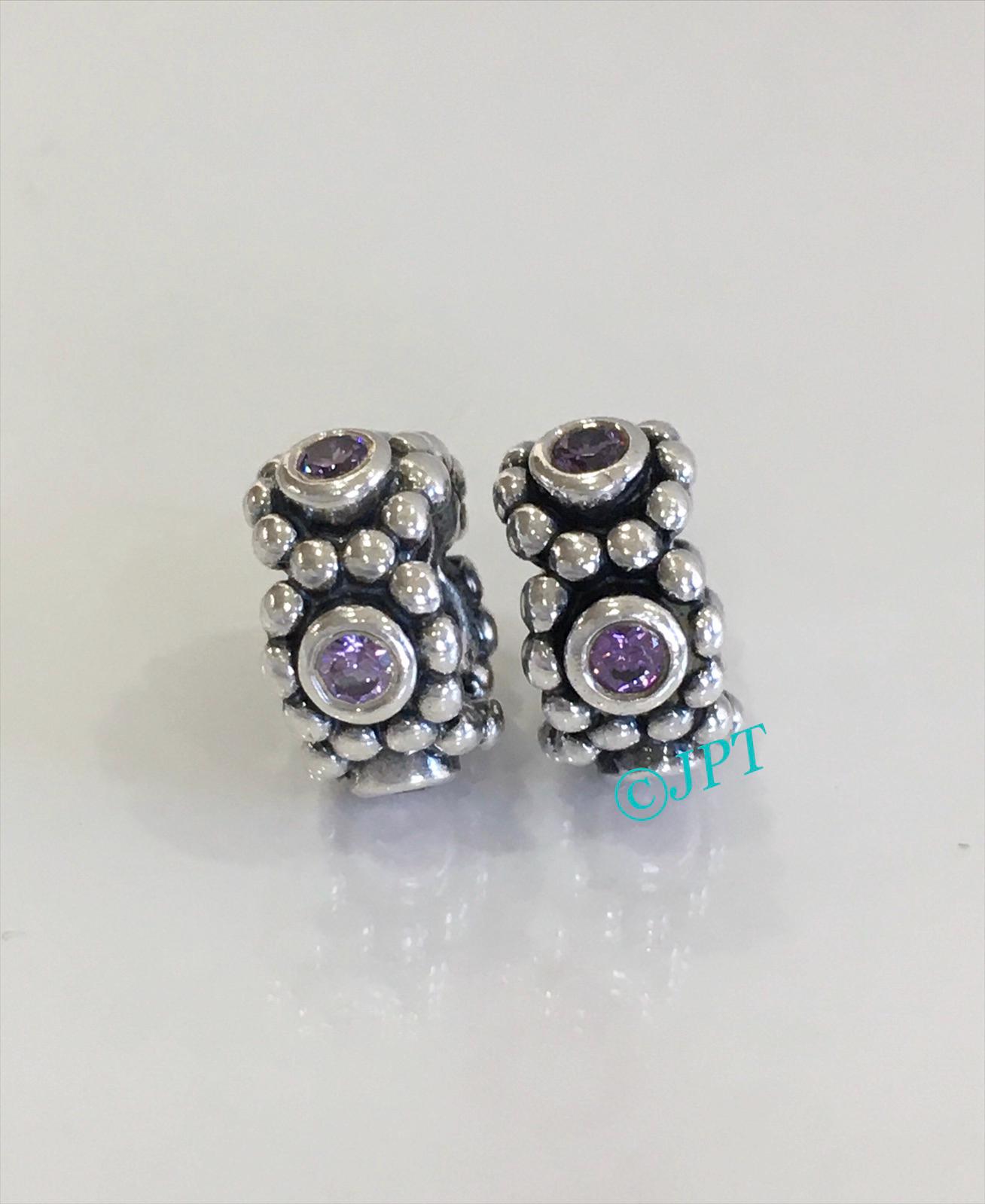 2 Authentic Pandora Her Majesty Spacers With Purple CZ Retired Pandora ...