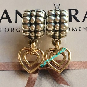 2 Authentic Pandora Heart of Hearts Dangle Clips Pandora Two Tone Clips ...