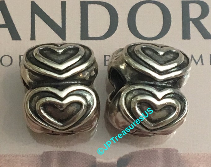 2 Authentic Pandora Heart of Hearts Dangle Clips Pandora Two Tone Clips ...
