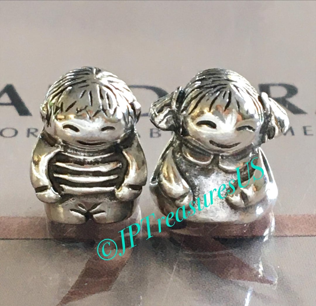 2 Authentic Pandora Boy and Girl Charms Retired Pandora Little Boy and ...
