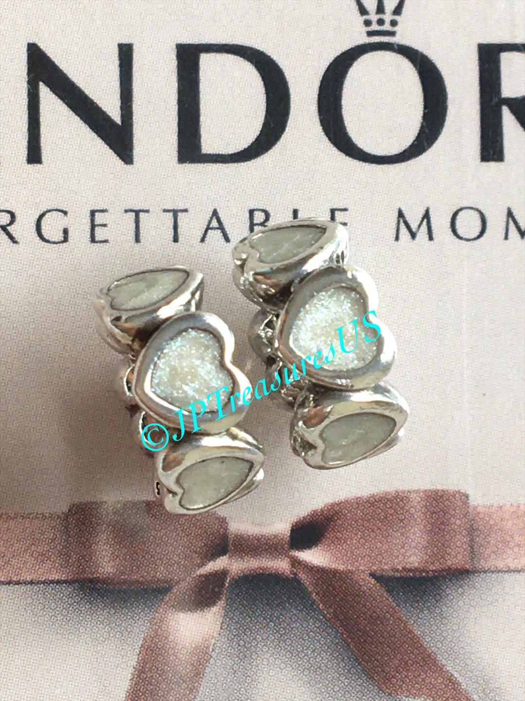 2 Authentic Pandora Love All Around Heart Spacers With White Enamel ...