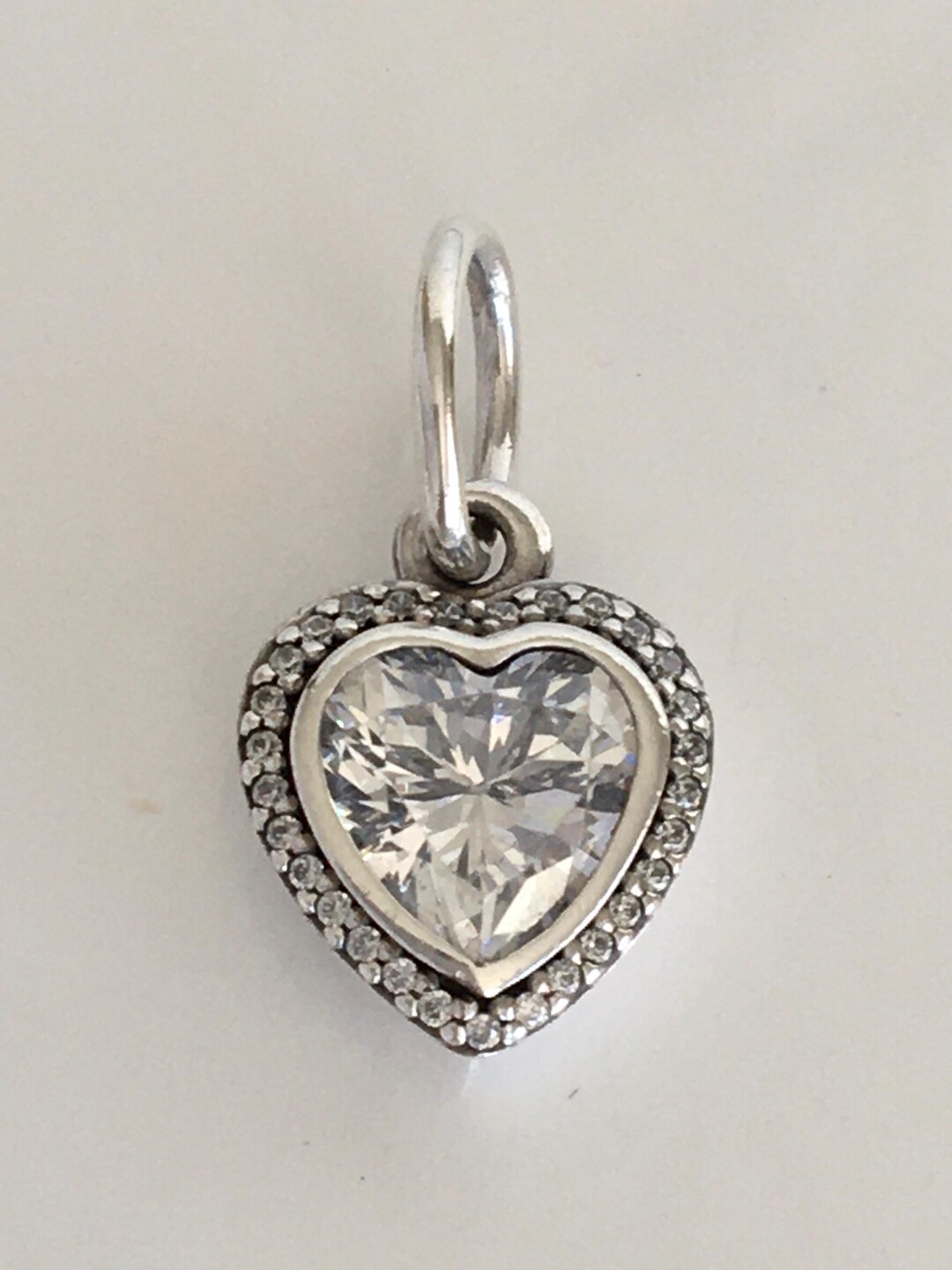 Pandora Sparkling Love Heart Dangle Clear CZ Pendant Charm Retired ...