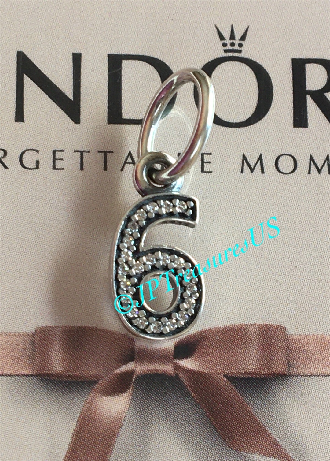 Authentic Pandora Number Six Dangle Clear CZ Charm Pandora Number 6 ...