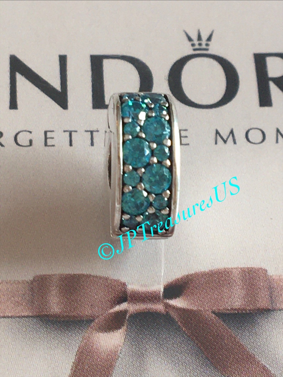 Authentic Pandora Shining Elegance Clip Spacer Charm With Teal CZ ...