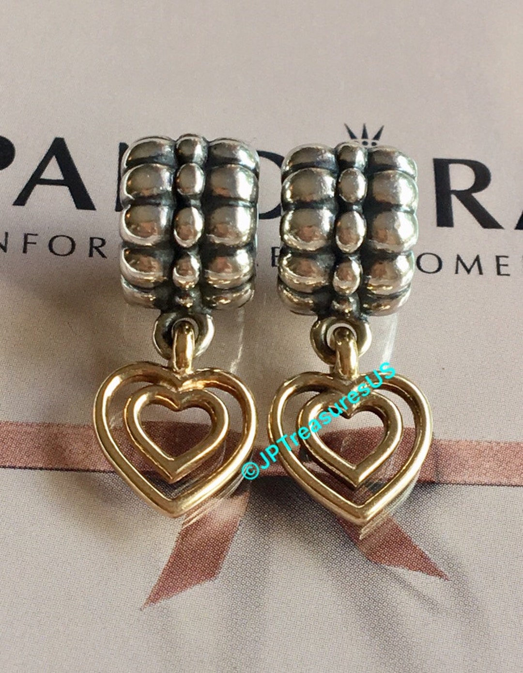 2 Authentic Pandora Heart of Hearts Dangle Clips Pandora Two Tone Clips ...