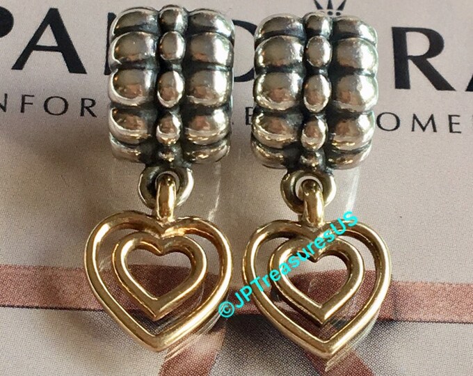 2 Authentic Pandora Heart of Hearts Dangle Clips Pandora Two Tone Clips ...