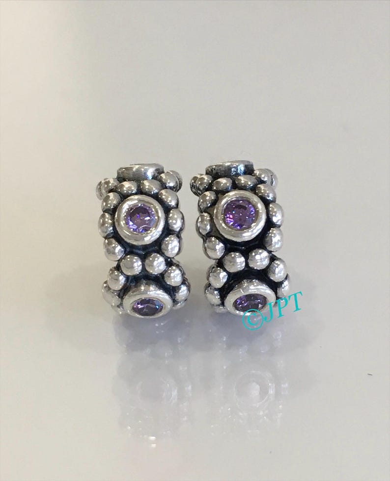2 Authentic Pandora Her Majesty Spacers With Purple CZ Retired Pandora ...