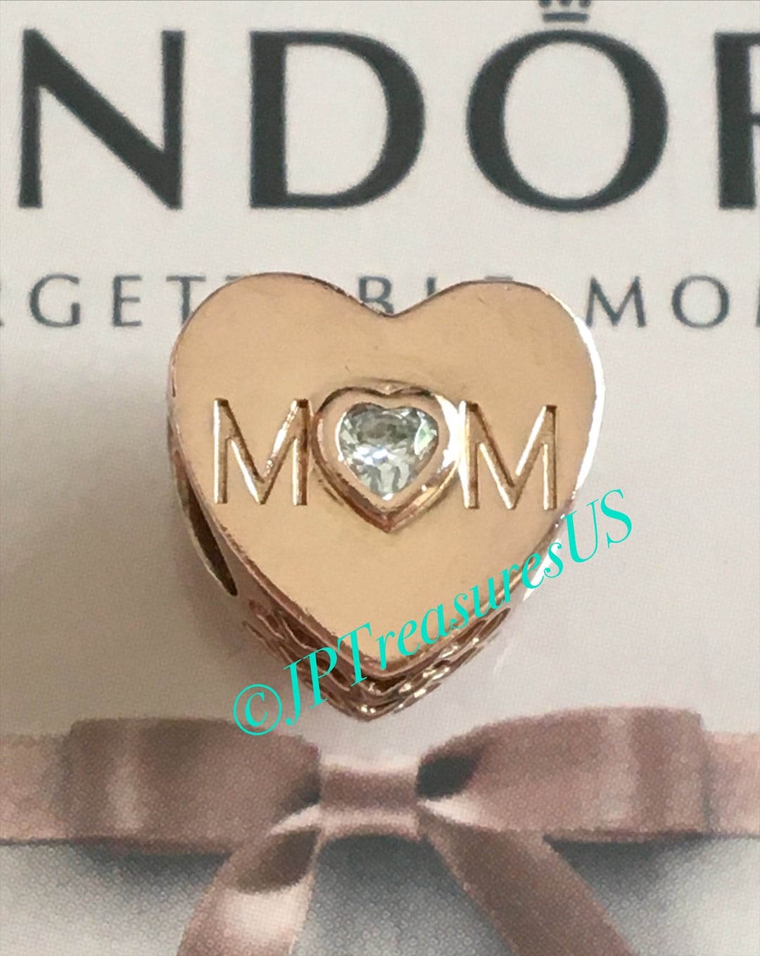 Authentic Pandora Mom Heart Charm With Clear Cubic Zirconia Rose Gold ...