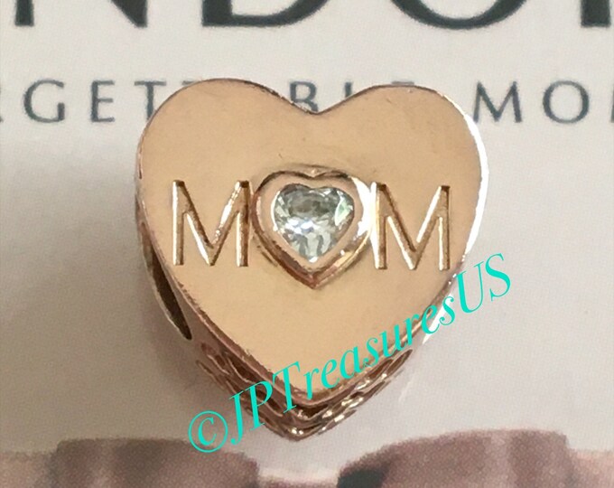 Authentic Pandora Mom Heart Charm With Clear Cubic Zirconia Rose Gold ...