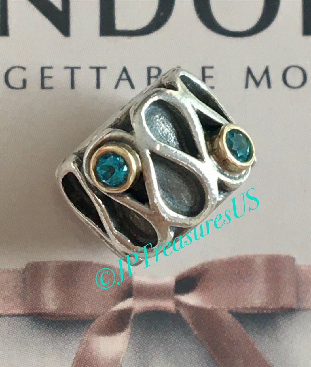 Authentic Pandora Infinity Blue Topaz CZ Two Tone Charm Retired Pandora ...