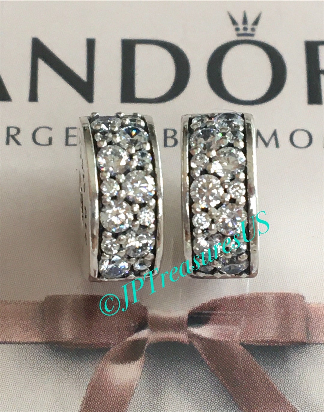 2 Authentic Pandora Shining Elegance Clips Spacers With Clear CZ ...
