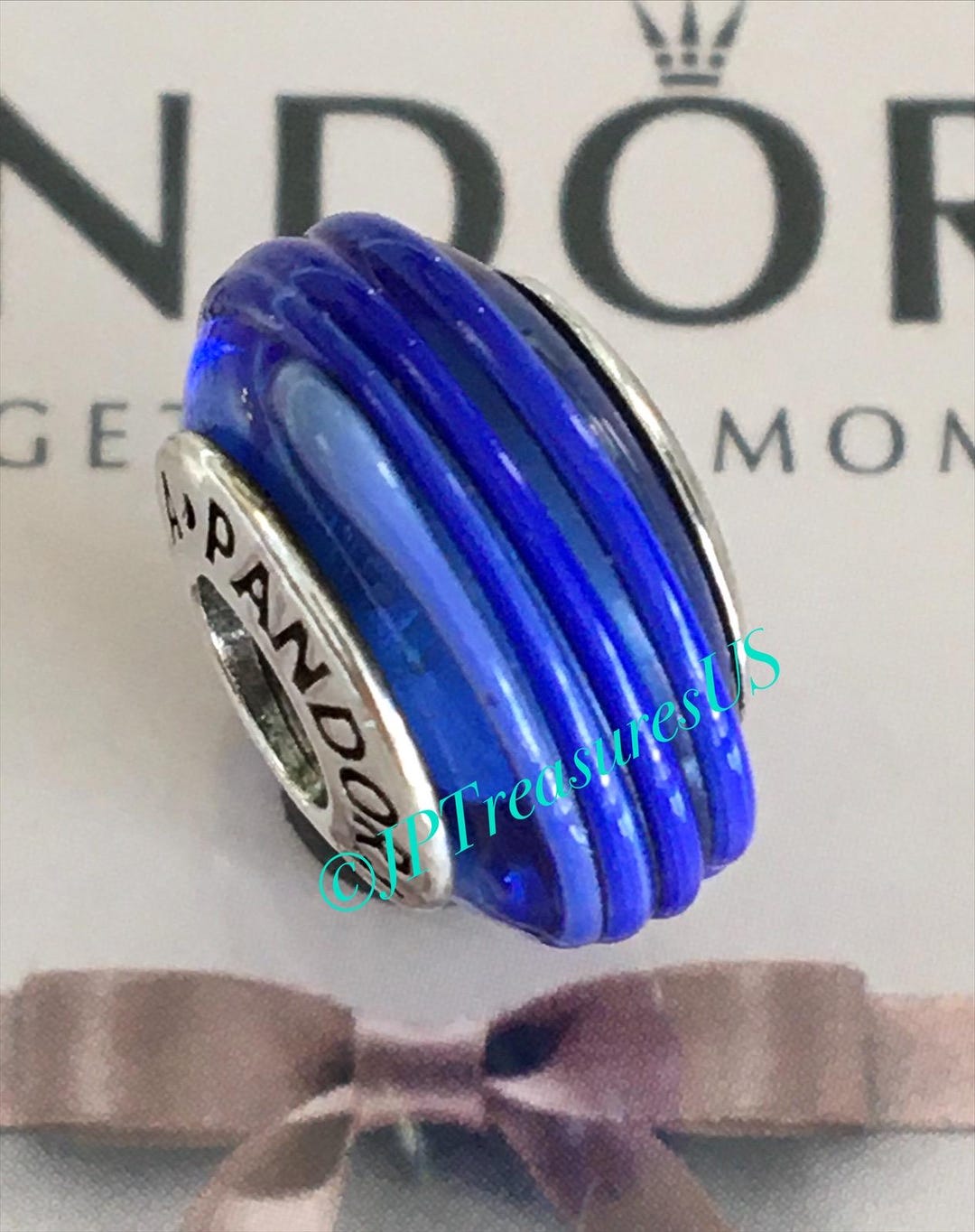 Authentic Pandora Blue Ribbon Murano Glass Charm Retired Pandora Murano ...
