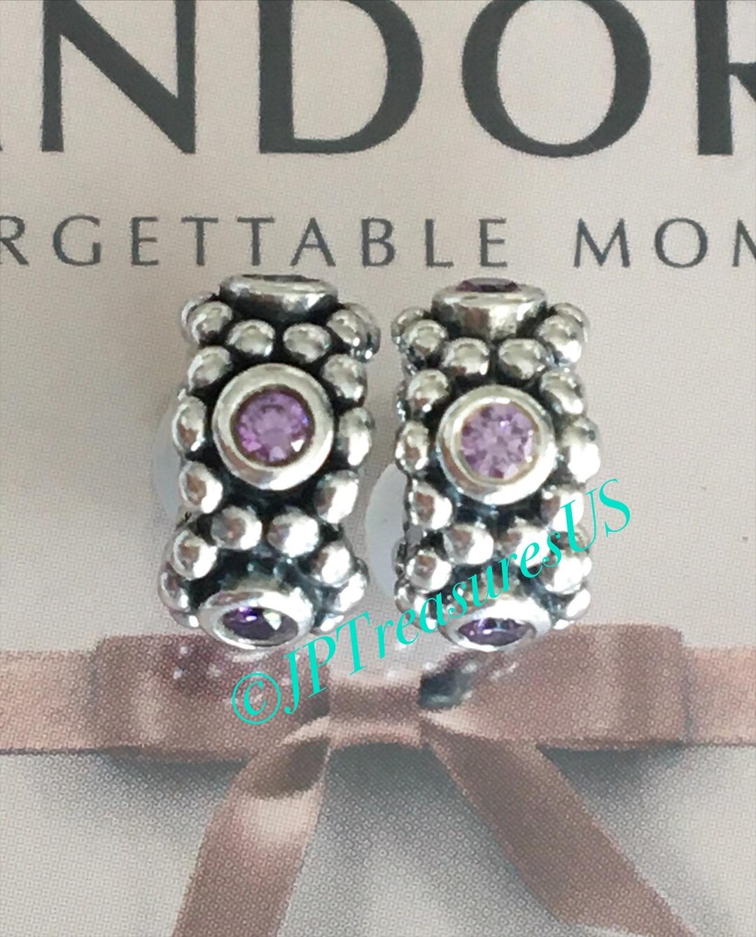 2 Authentic Pandora Her Majesty Spacers With Purple CZ Retired Pandora ...