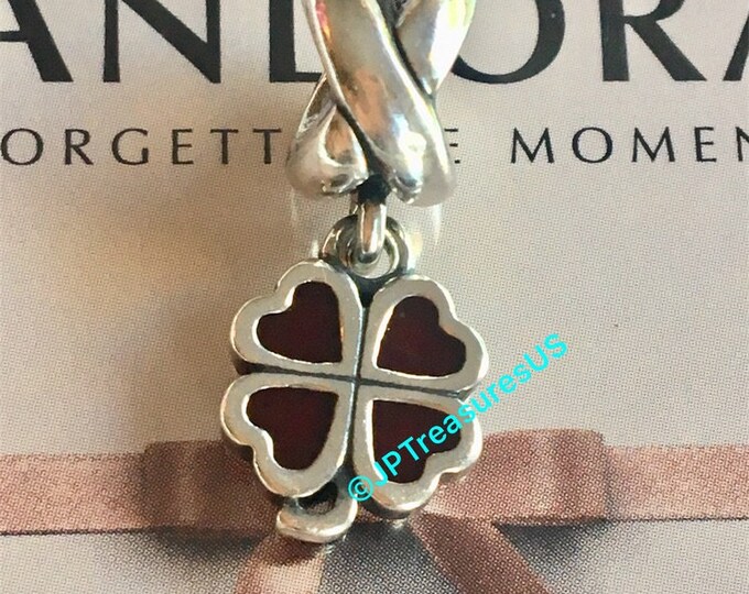 Authentic Pandora Four Leaf Clover Red Enamel Dangle Charm Retired ...