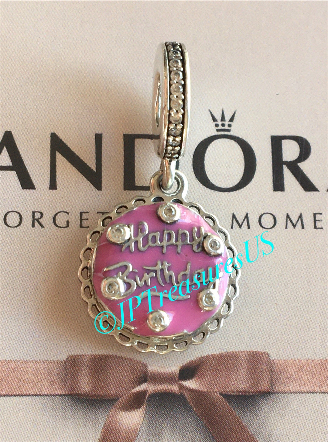 Authentic Pandora Pink Birthday Cake Dangle Charm Enamel With Clear CZ ...