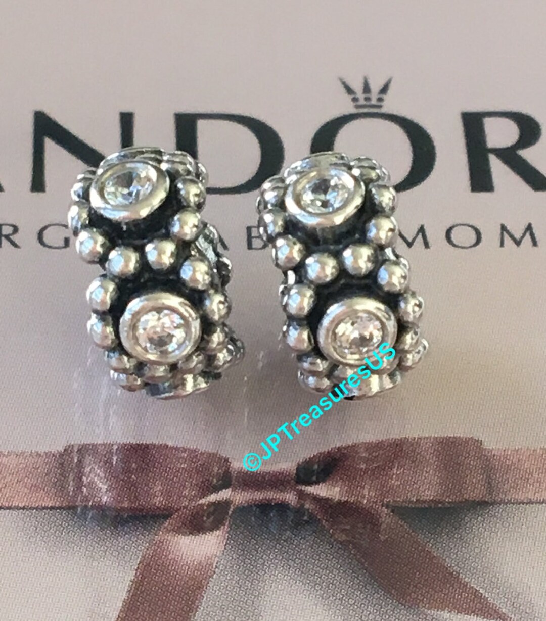 2 Authentic Pandora Her Majesty Spacers With Clear CZ Retired Pandora ...