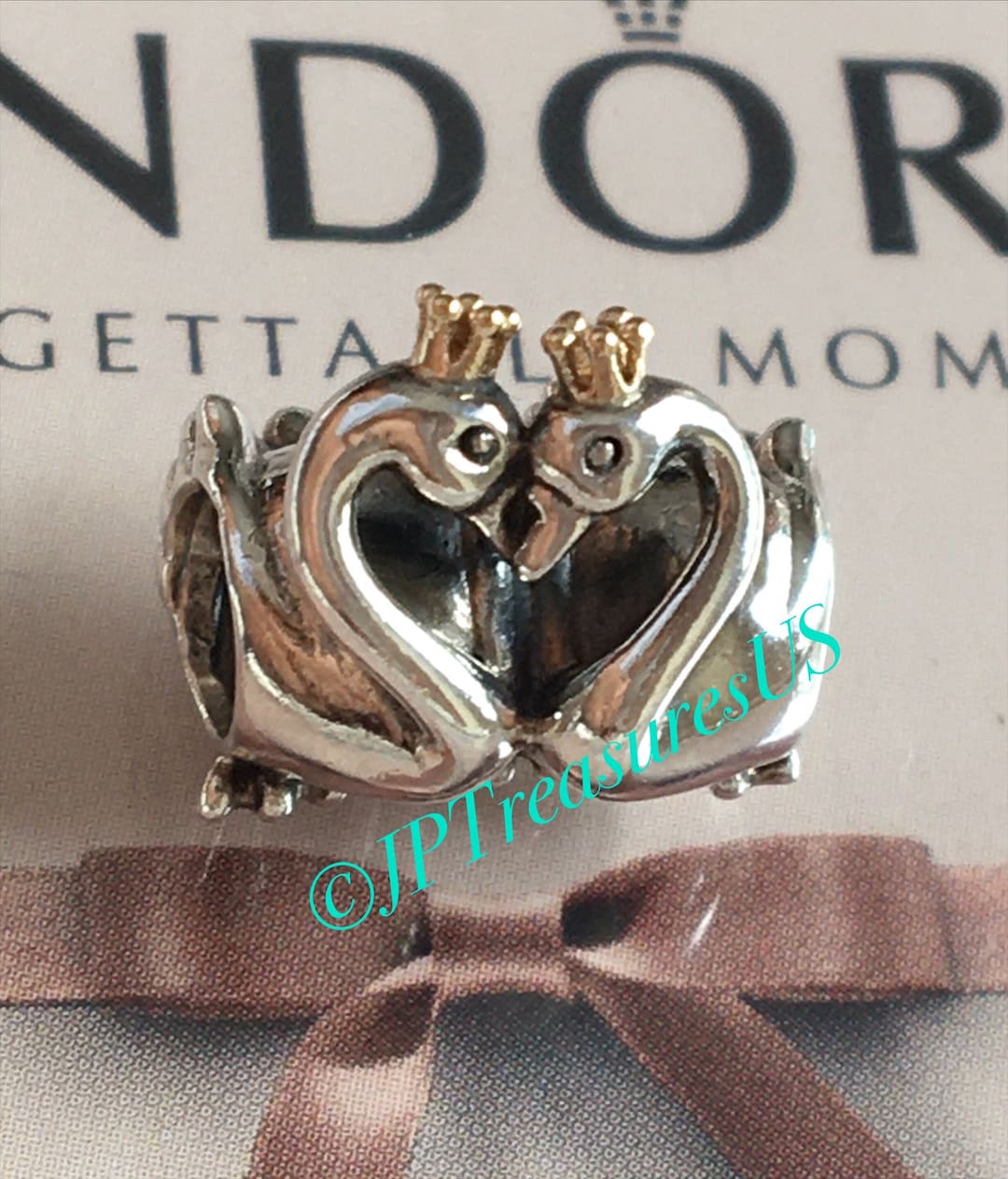 Authentic Pandora Swan Embrace Charm Two Tone Retired Pandora Charm ...