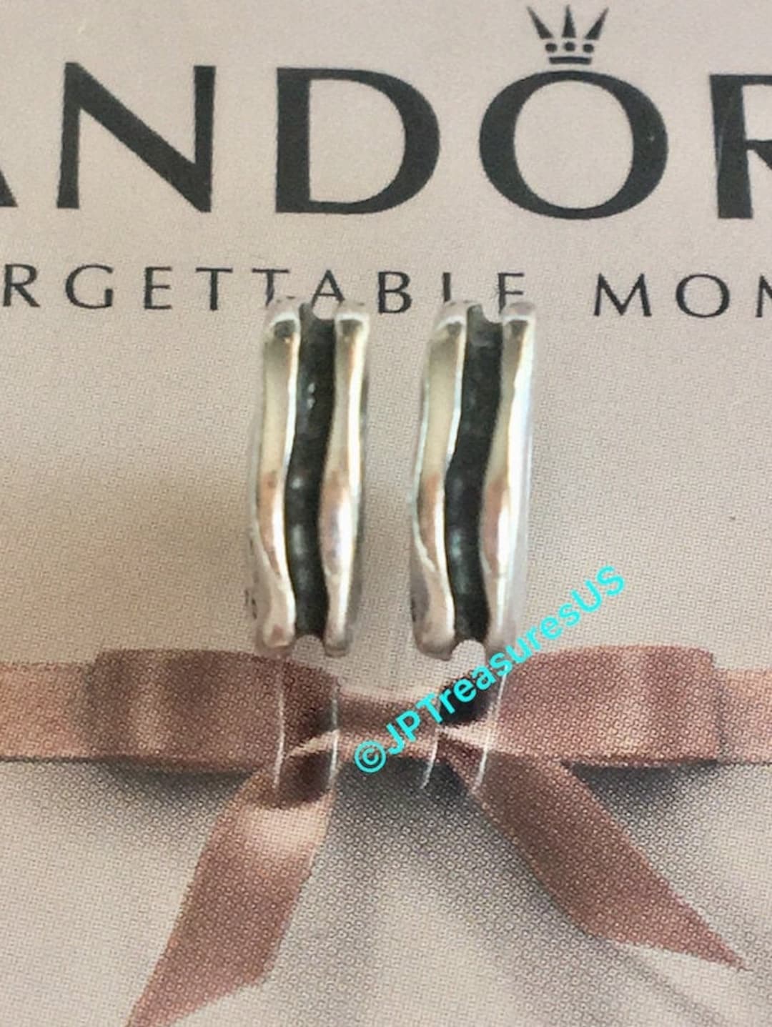 2 Authentic Pandora Black Crooked Line Wave Spacers Retired Pandora ...
