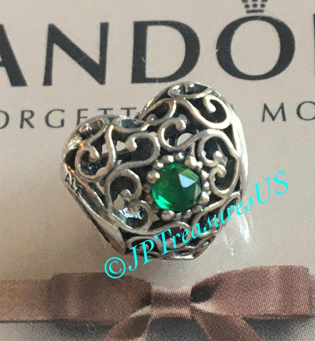 Authentic Pandora May Signature Heart Charm Green Crystal Pandora ...