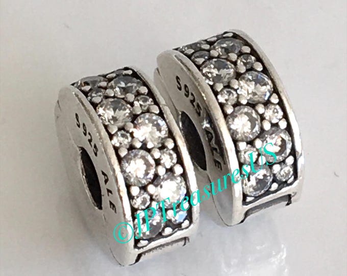 2 Pandora Shining Elegance Clips Spacers With Clear CZ Retired Pandora ...