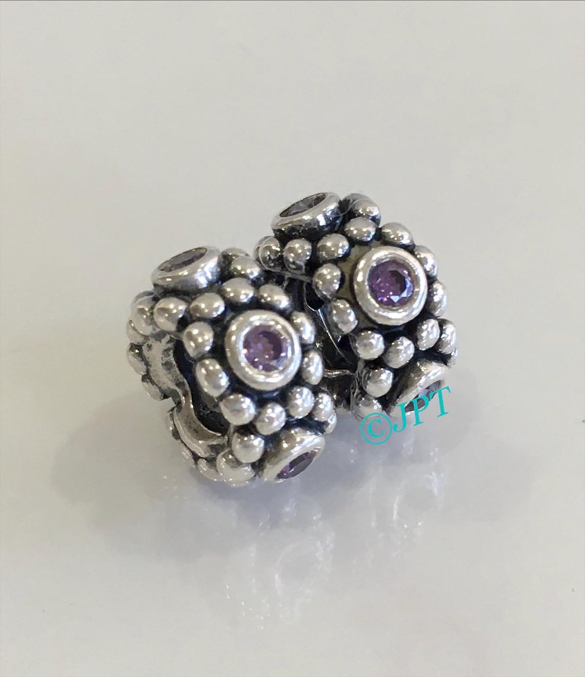 2 Authentic Pandora Her Majesty Spacers With Purple CZ Retired Pandora ...