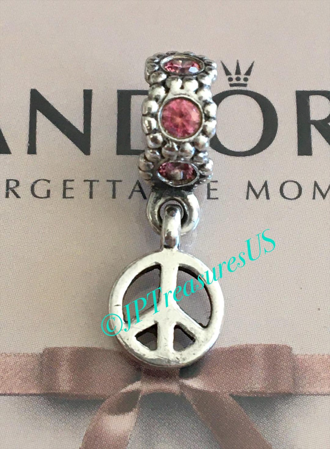 Authentic Pandora Peace Sign Charm Dangle Pink CZ Charm Retired Pandora ...