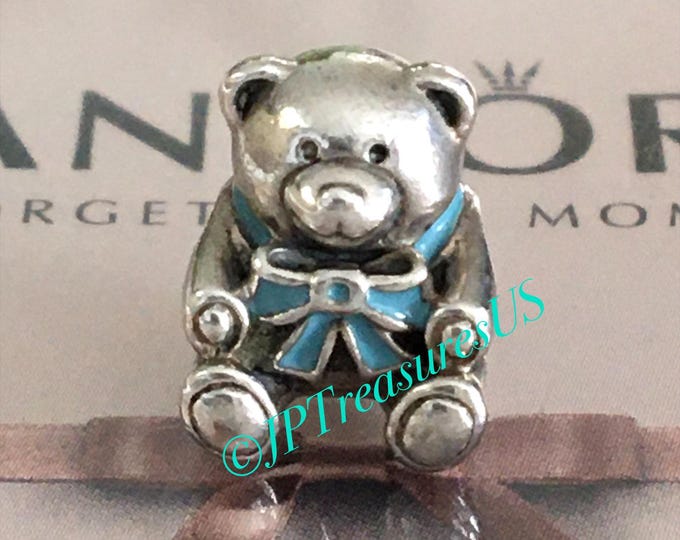 Authentic Pandora It’s a Boy Teddy Bear Blue Bow Charm Pandora Teddy ...
