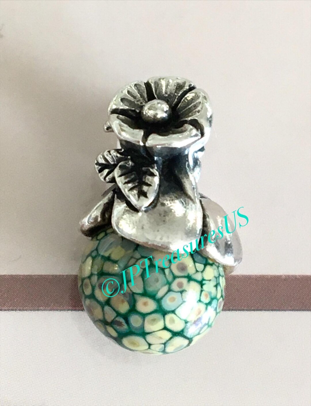 Trollbeads Silver Forget Me Not Bud Silver Flowers Glass Bead Authentic ...