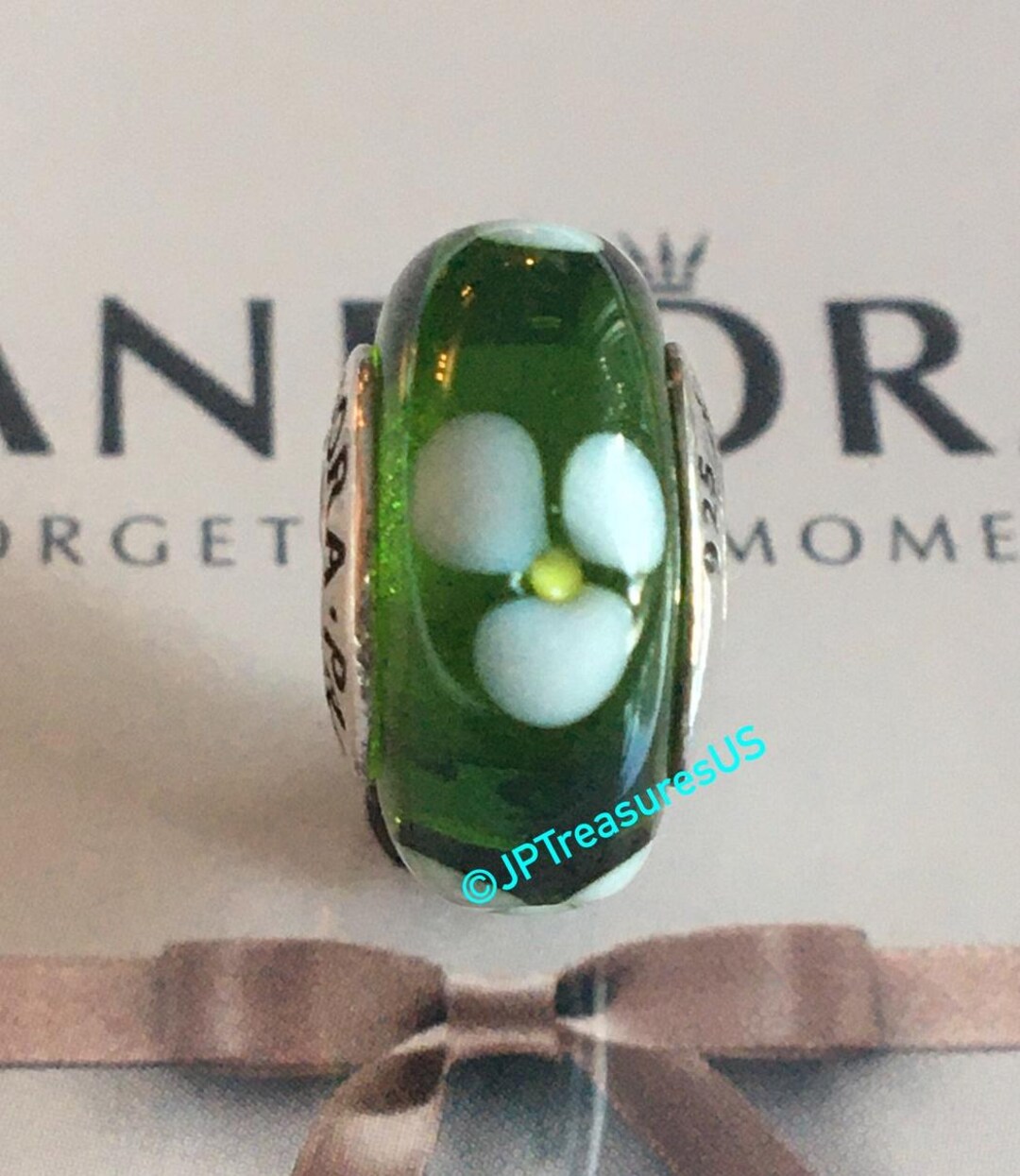 Authentic Pandora Flowers Green Murano Glass Bead Pandora Charm Glass ...