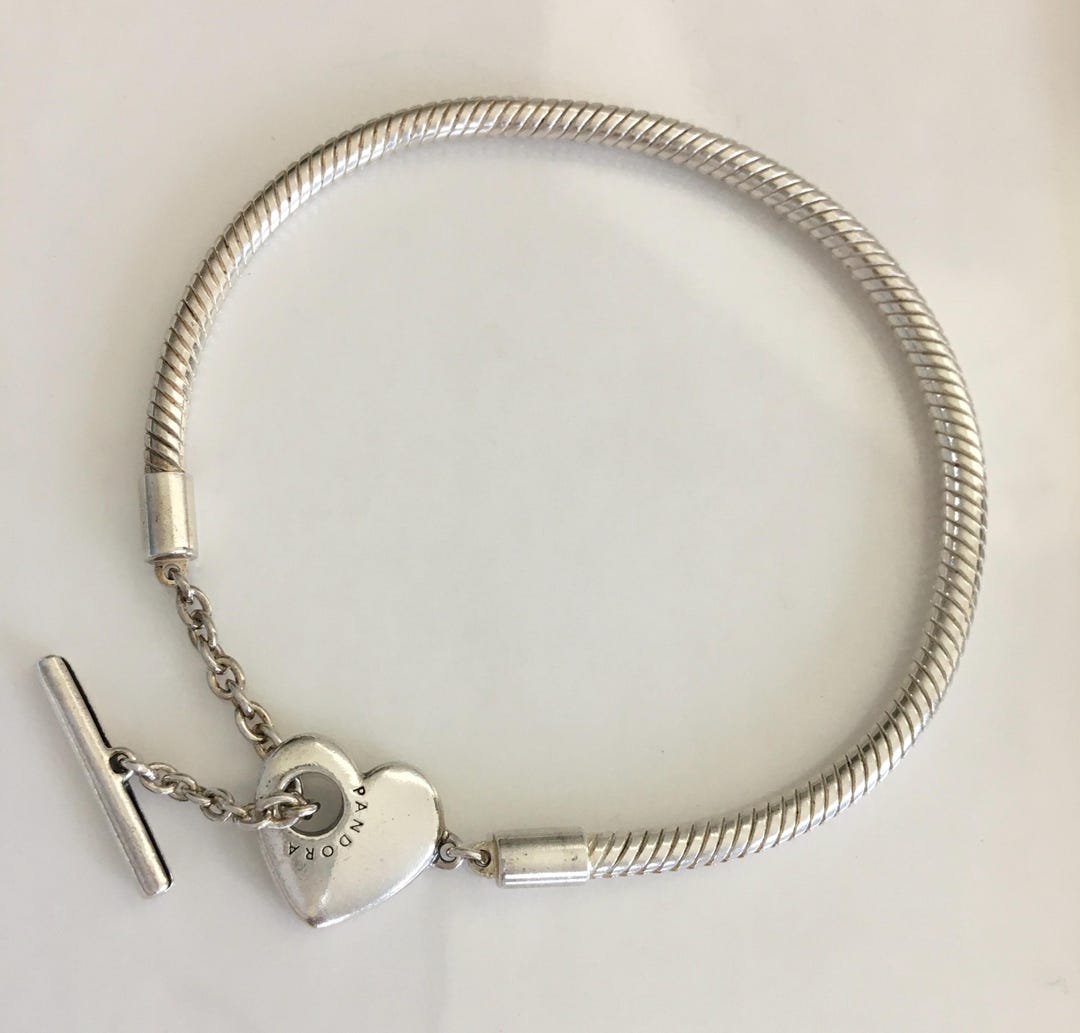 Pandora Bracelet Heart T-bar Snake Chain Bracelet Sterling Silver 7 3/4 ...