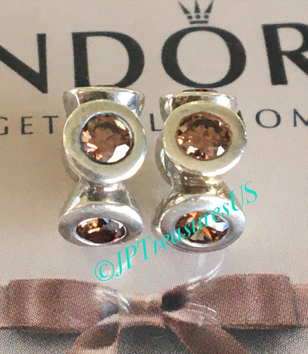 2 Authentic Pandora Circle Lights Spacers With Brown CZ Retired Pandora ...