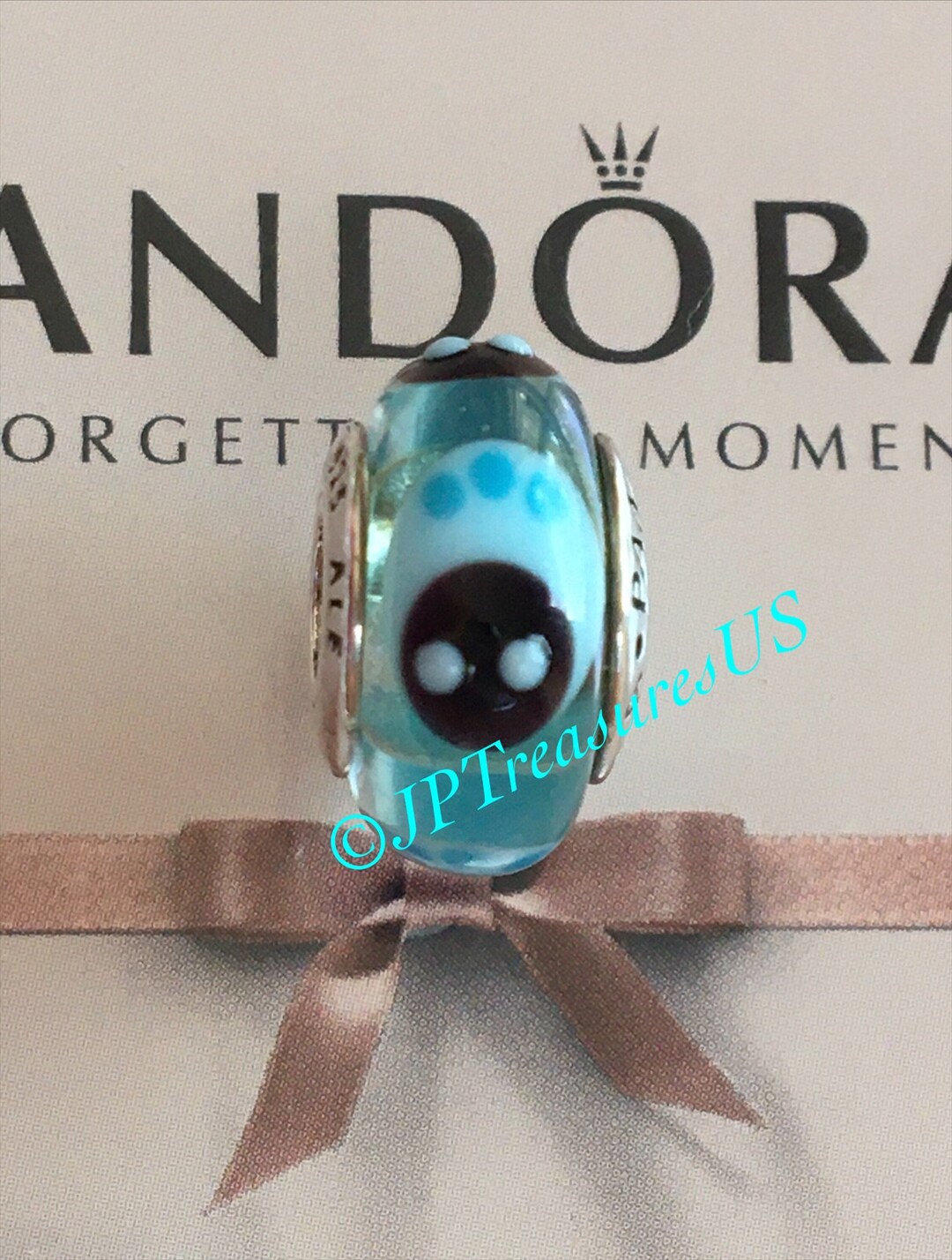 Authentic Pandora Ladybug Blue Murano Glass Charm Bead Retired Pandora ...