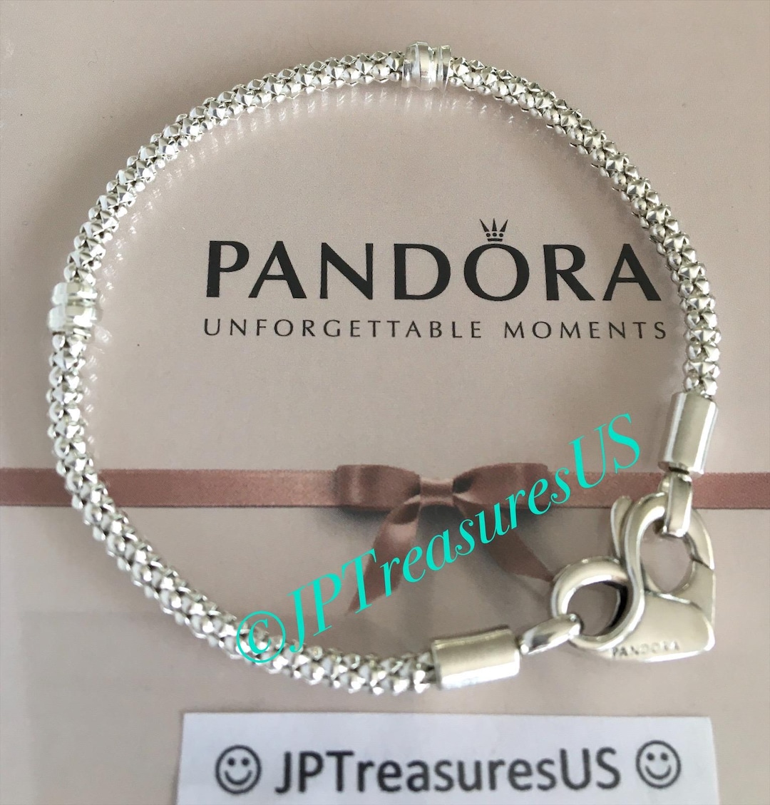 Authentic Pandora Bracelet Studded Chain Heart Clasp Sterling Silver 6. ...