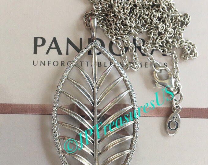 Authentic Pandora Necklace Palm Leaf Pendant With Clear CZ Pandora ...
