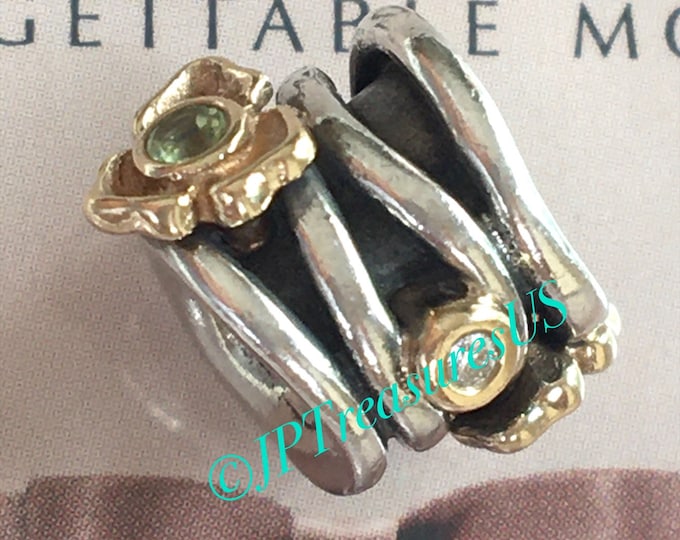 Authentic Pandora Peridot Rose Flower Charm Two Tone With Diamonds ...