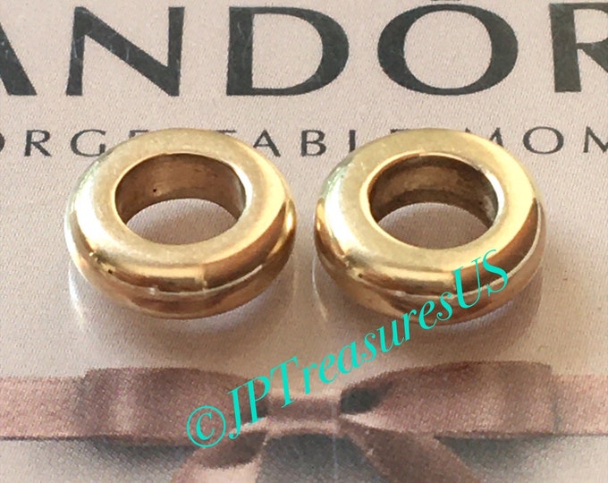 2 Authentic Pandora Gold Smooth Spacers Pandora Spacers 14K Yellow Gold ...