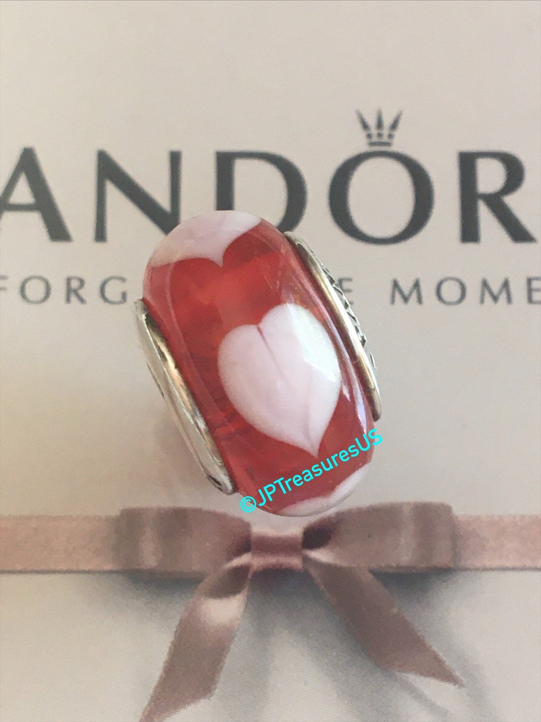 Authentique Pandora Pink Hearts Red Murano Glass Charm Bead Retraité ...
