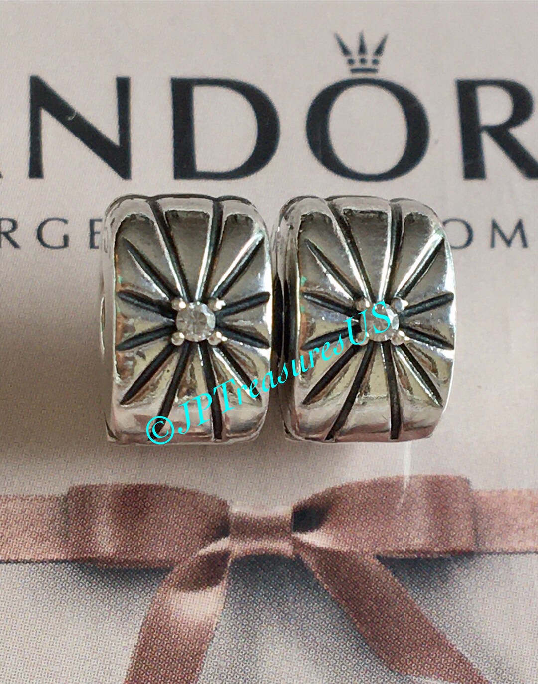 2 Authentic Pandora Sparkling Sunburst Clips With CZ Pandora Clips ...