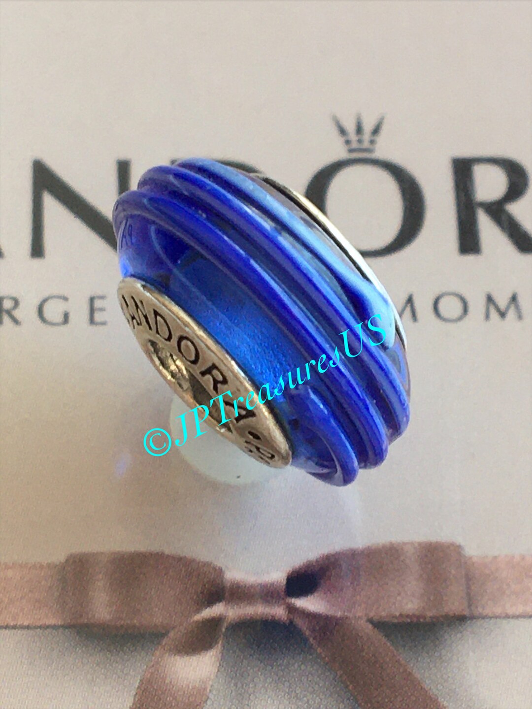 Authentic Pandora Blue Ribbon Murano Glass Charm Retired Pandora Murano ...