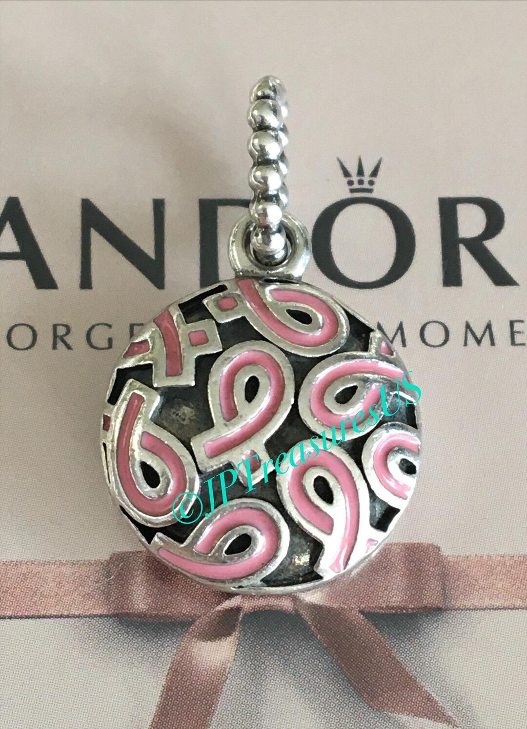 Authentic Pandora Pink Ribbon Pendant Enamel Charm Dangle Retired ...
