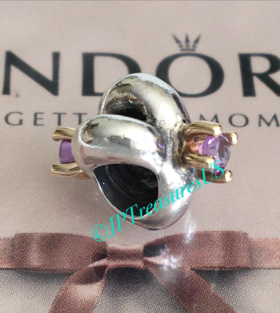 Authentic Pandora Interlocking Kiss Amethyst Charm Two Tone Retired ...