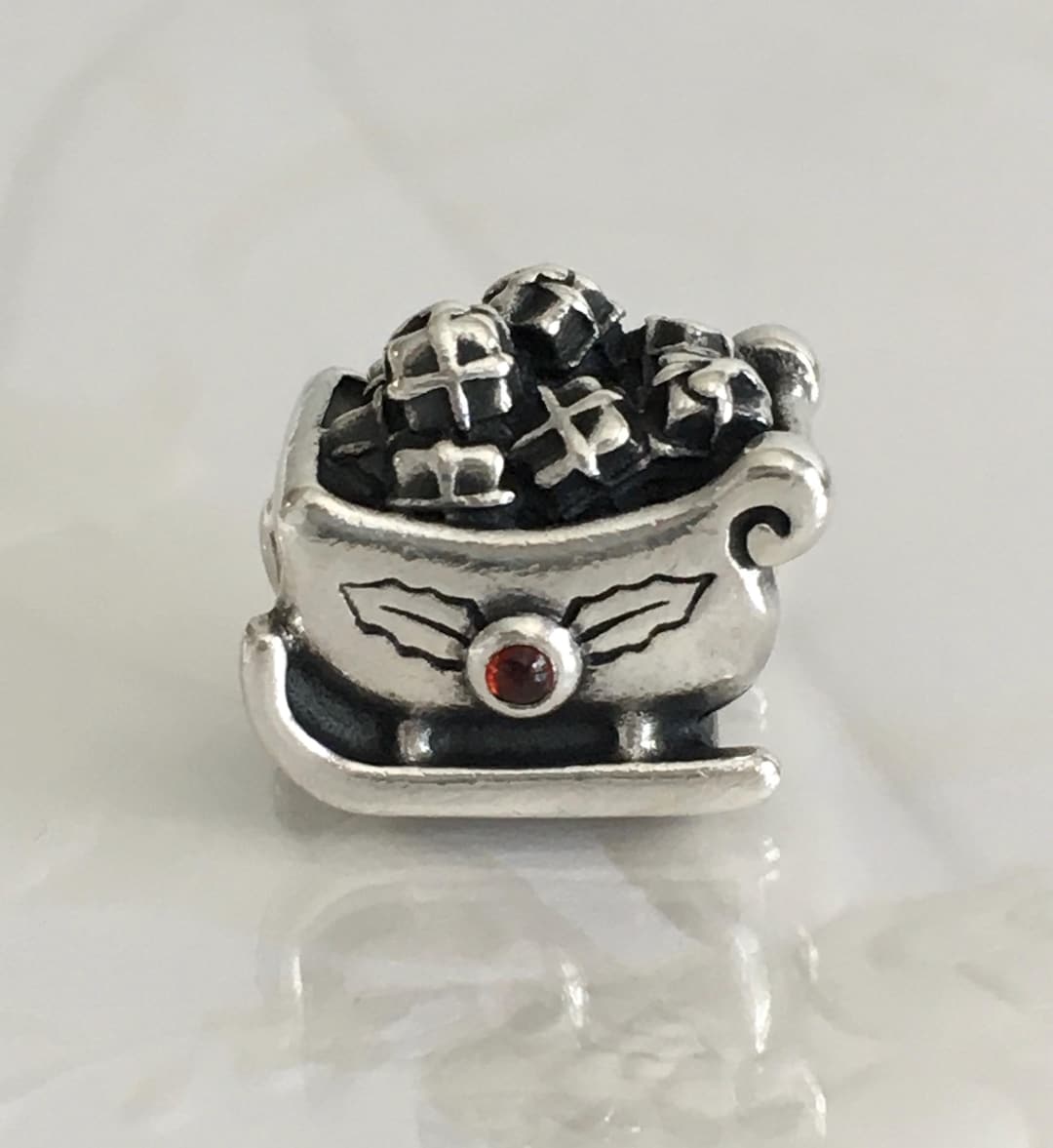 Pandora Santa’s Sleigh Charm With Rhodolite Garnet Retired Pandora ...