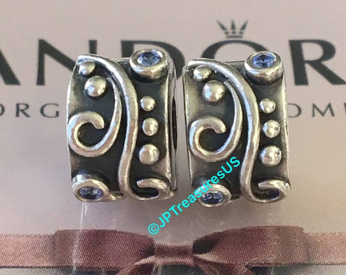 2 Authentic Pandora Tendril Clips With Blue CZ Retired Pandora Clips ...