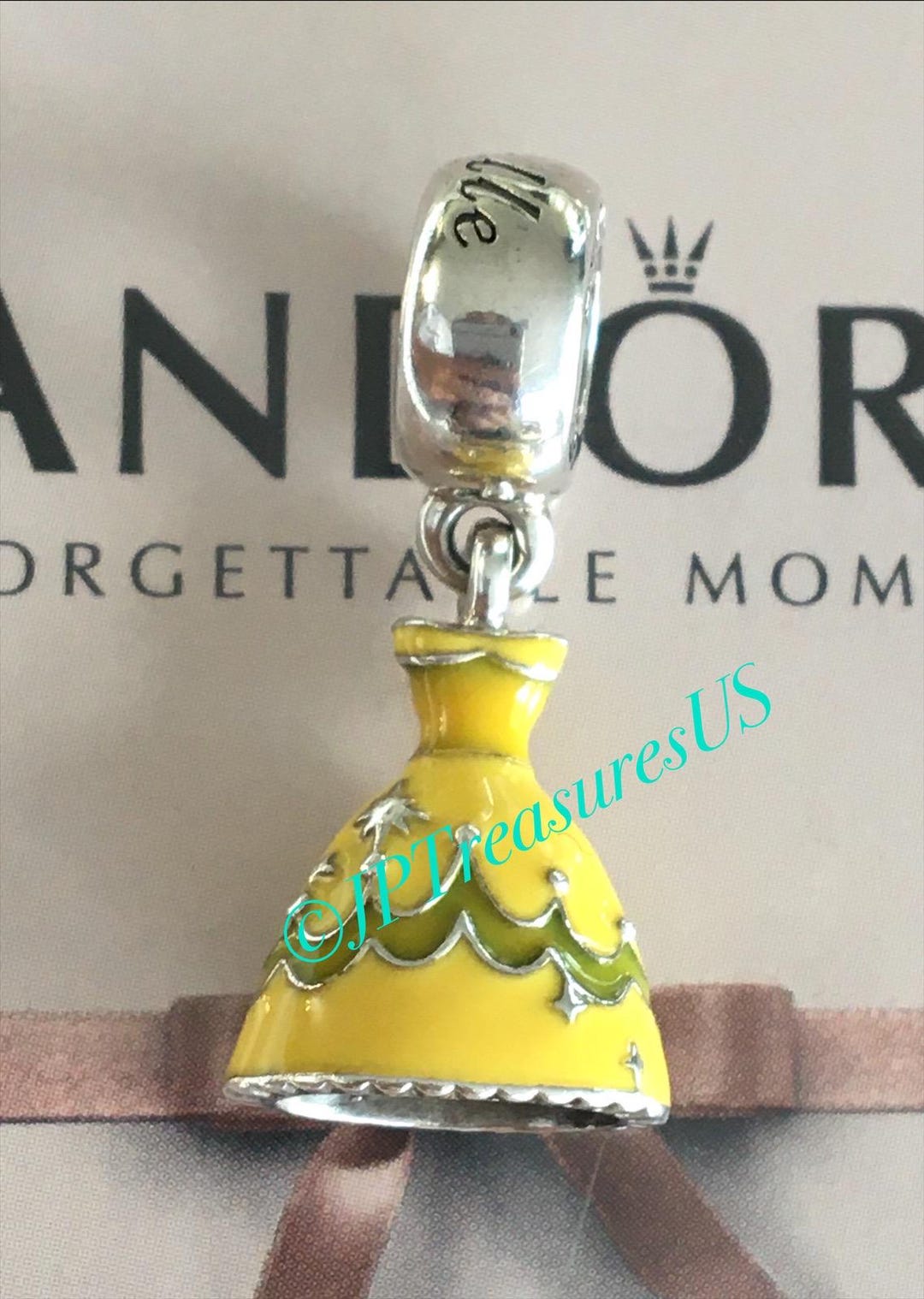 Authentic Pandora Disney Belle Dress Dangle Charm Pandora Charm Enamel ...