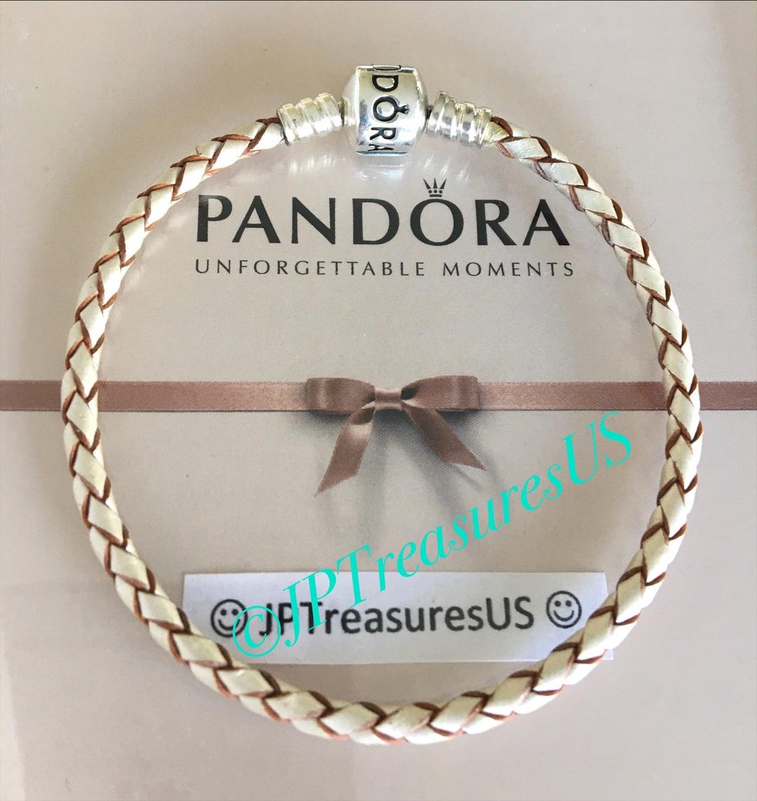 Authentic Pandora Leather Bracelet Champagne Braided 7.9” (20cm ...