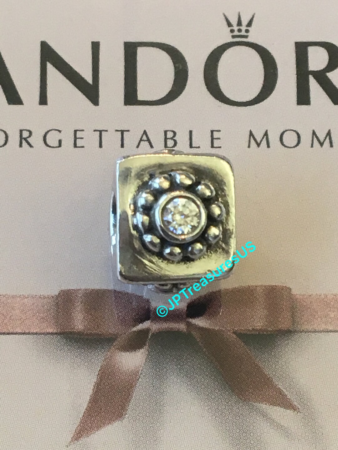Authentic Pandora Square Clear CZ Flower Charm Retired Pandora Charm ...