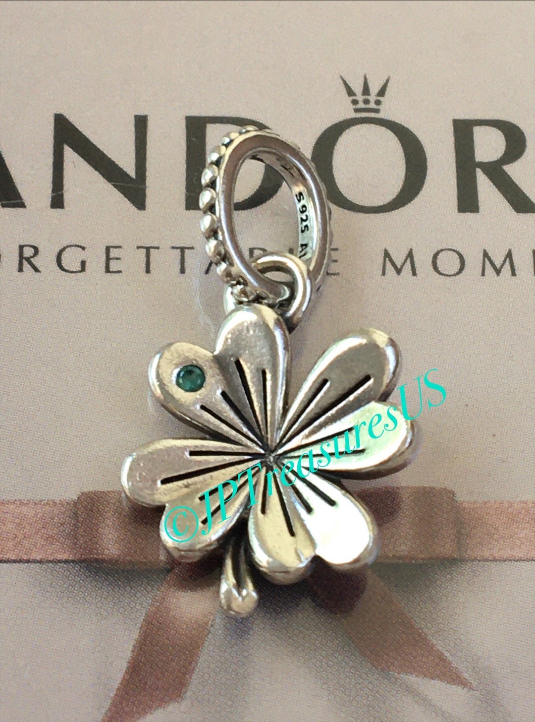Authentic Pandora Lucky Four Leaf Clover Dangle Charm Green CZ Pandora ...