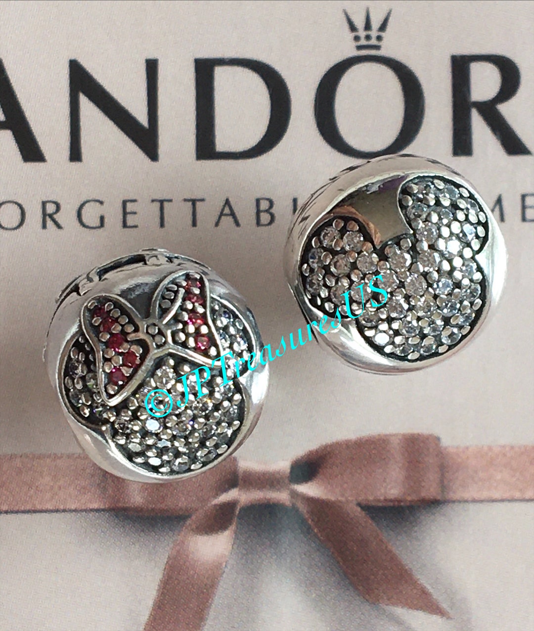 2 Authentic Pandora Mickey and Minnie Clips With CZ Pandora Disney ...