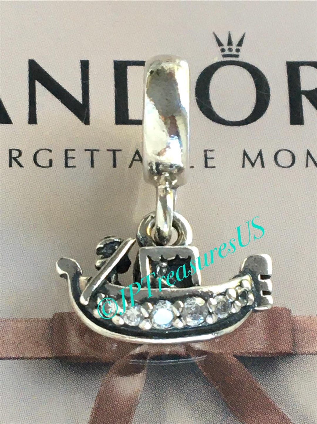Authentic Pandora Venice Gondola Boat Charm With CZ Charm Retired Pandora Boat Charm Pandora ...