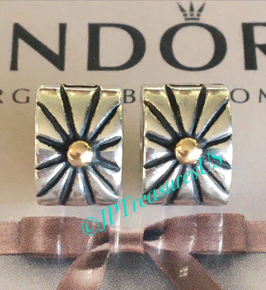 2 Authentic Pandora Sunburst Two Tone Clips Retired Pandora Clips Charm ...